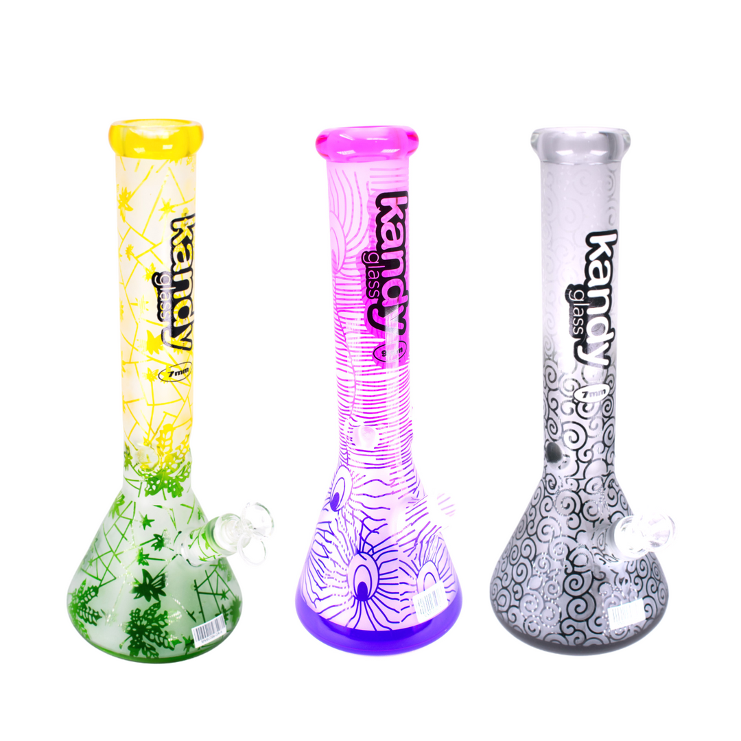 Kandy Glass Water Pipe 14" Frosted 7mm W/Design – Rock N' Roll It