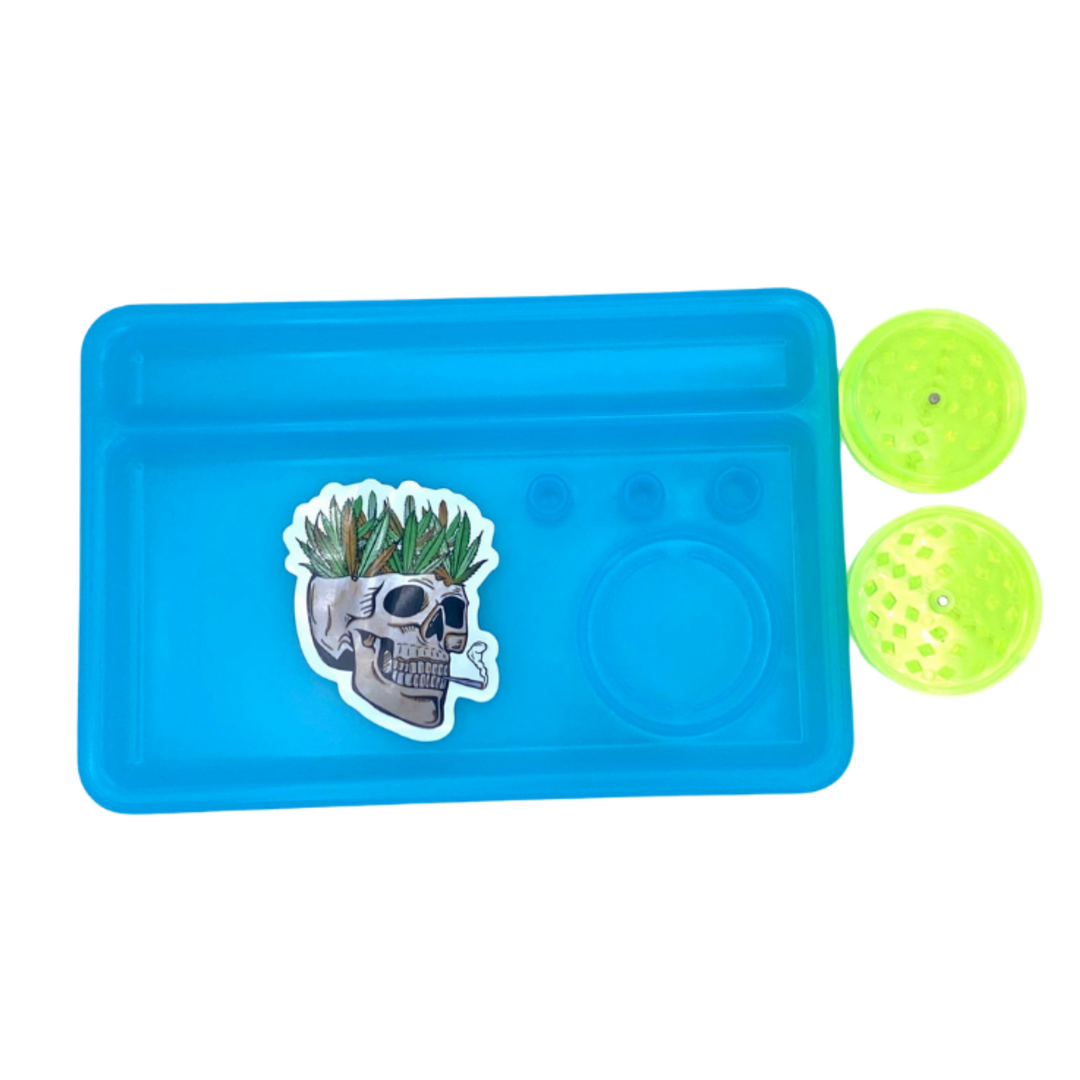 Plastic Tray W/Compartments, Plastic Grinder & Sticker – Rock N' Roll It